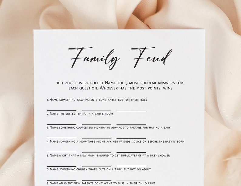 Family Feud Baby Shower Game With Fast Money Round, Game Minimalist ...