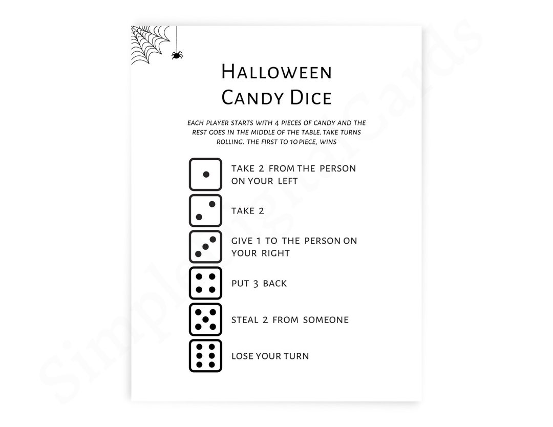 Halloween Candy Dice Game Printable, Halloween Game for Kids and Adult ...
