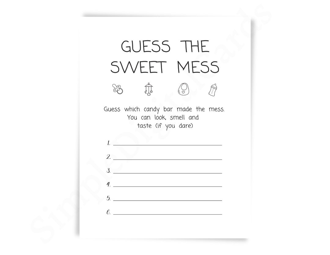 Guess the Sweet Mess Baby Shower Game: Minimalist Printable (digital ...