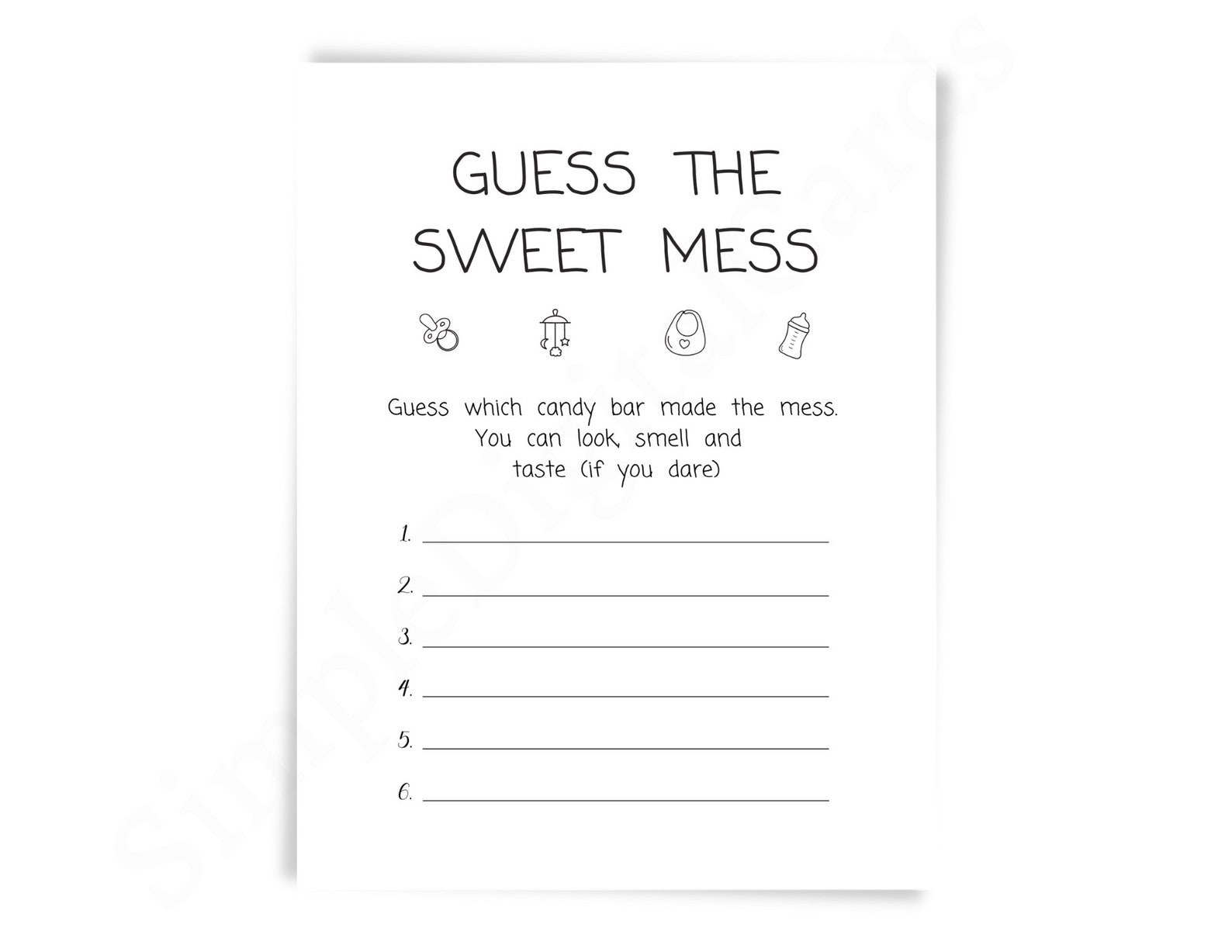 Guess the Sweet Mess Baby Shower Game: Minimalist Printable (digital ...