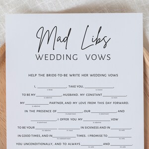 Mad Libs Wedding Vows Bridal Shower Games Minimalist - Etsy