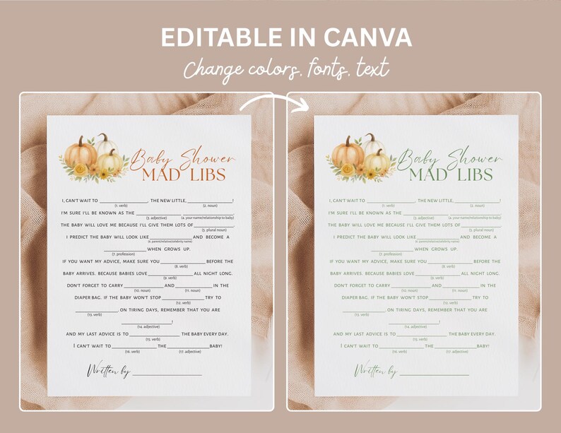 Mad Libs - Fall Baby Shower Game Editable Template. Instant Download - Etsy