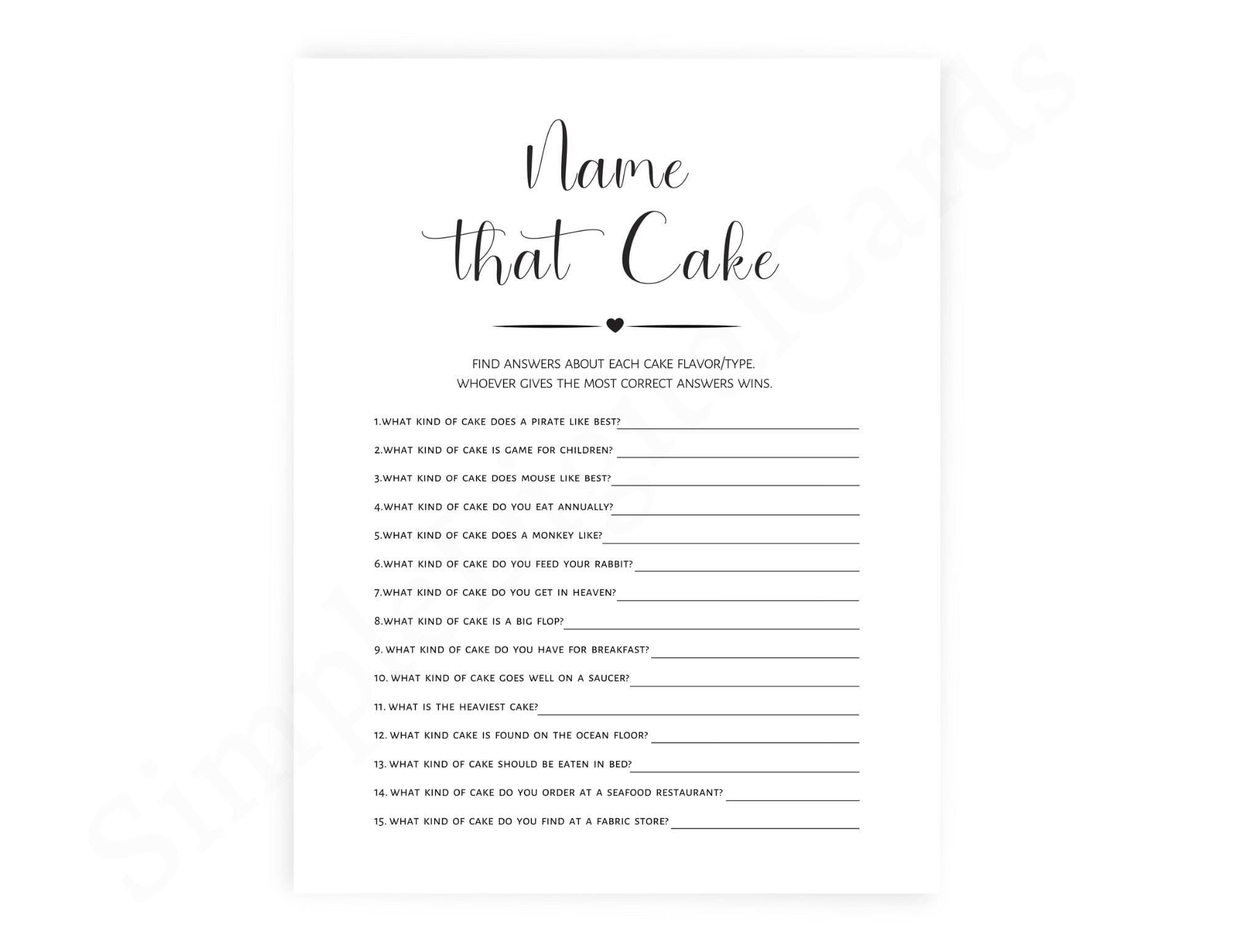 Name That Cake, Bridal Shower Game Minimalist, Game Printable, Digital ...