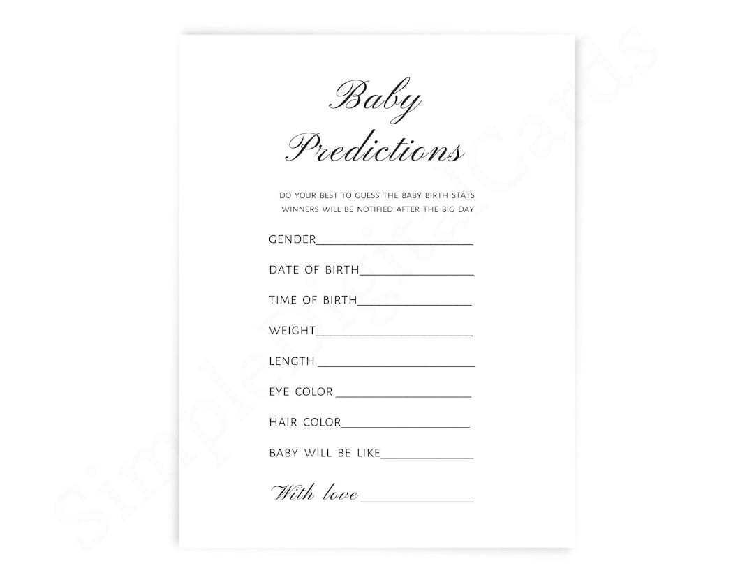 Baby Predictions, Baby Shower Game, Baby Guesses, Game Minimalist, Boy ...