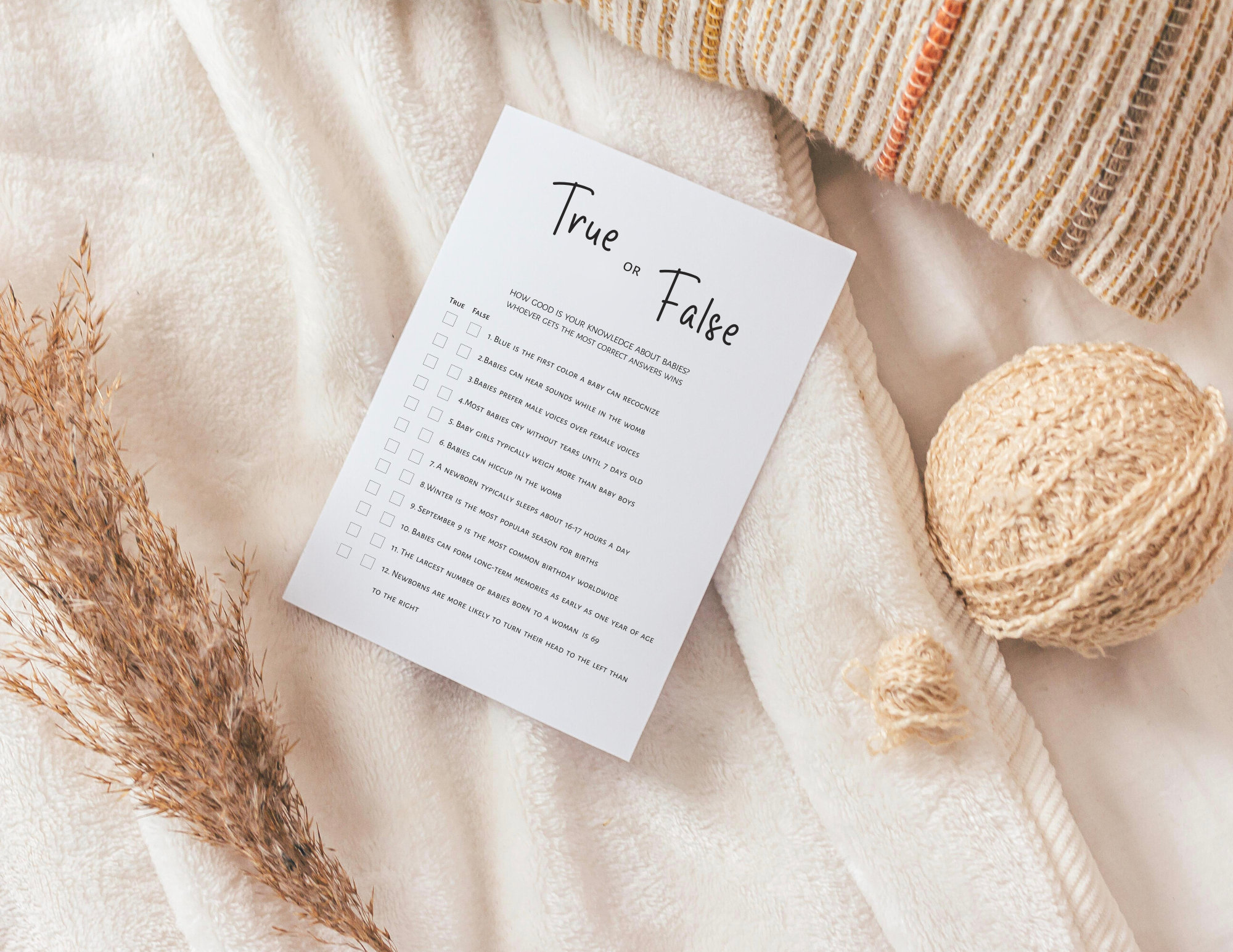 True or False, Baby Shower Game Minimalist, Co Ed Baby Shower, Boy ...