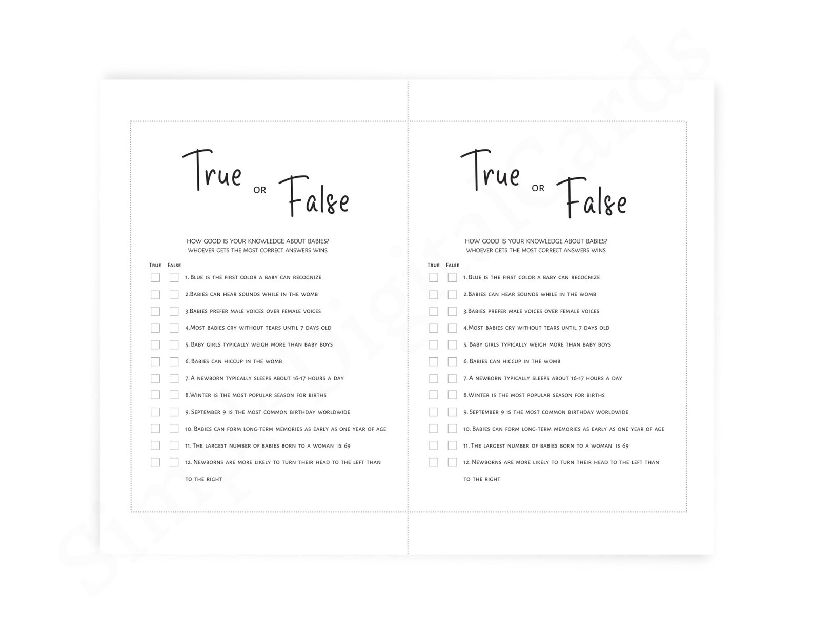 True or False Baby Shower Game Minimalist Co Ed Baby Shower - Etsy