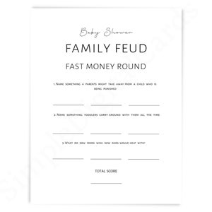 Family Feud Baby Shower Game With Fast Money Round, Black White ...