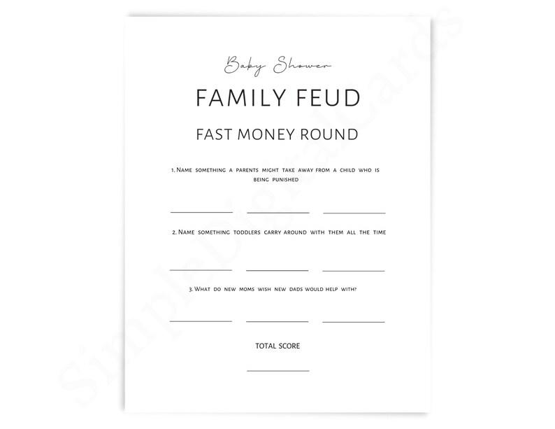 Family Feud Baby Shower Game With Fast Money Round, Black White ...
