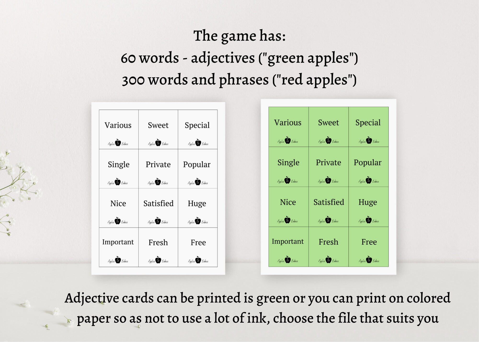 Apples to Babies Shower Game: Adjective Cards (digital Download) - Etsy