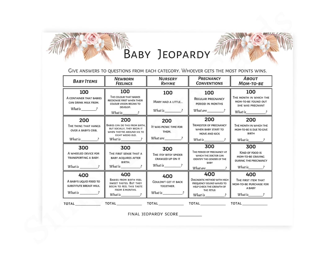 Boho Baby Shower Jeopardy Game: Gender Neutral Floral Quiz (digital ...