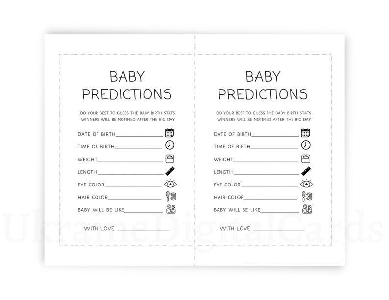 Baby Predictions, Baby Shower Games, Baby Guesses, Minimalist Printable ...