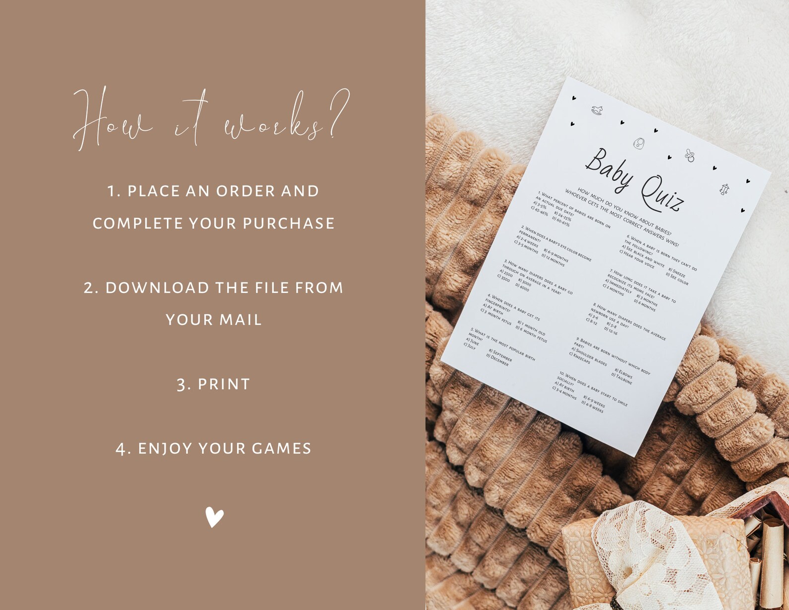 Baby Quiz Game, Baby Shower Game, Questions Game, Baby Trivia, Black ...