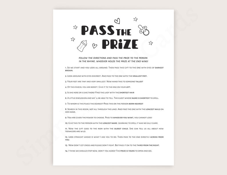 Pass the Prize Baby Shower Game: Minimalist Poem (digital Download) - Etsy
