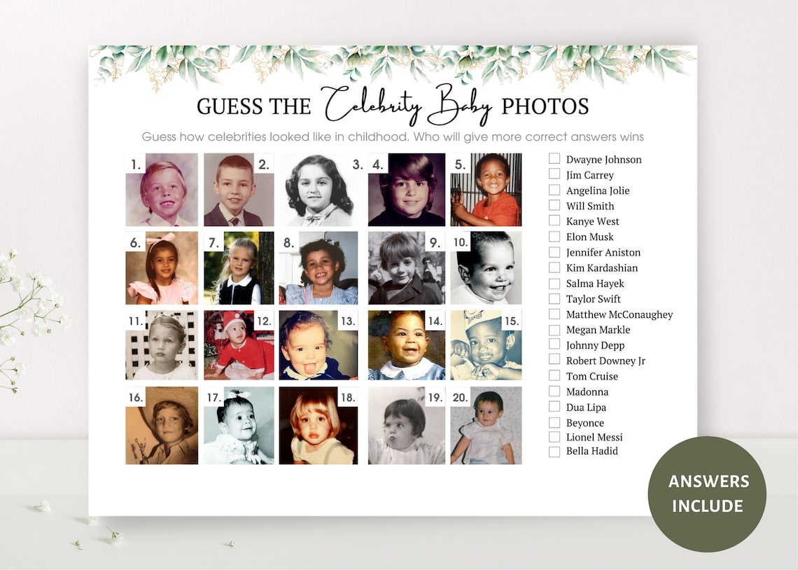 Guess the Celebrity Baby Photos Baby Shower Games Printable - Etsy Canada