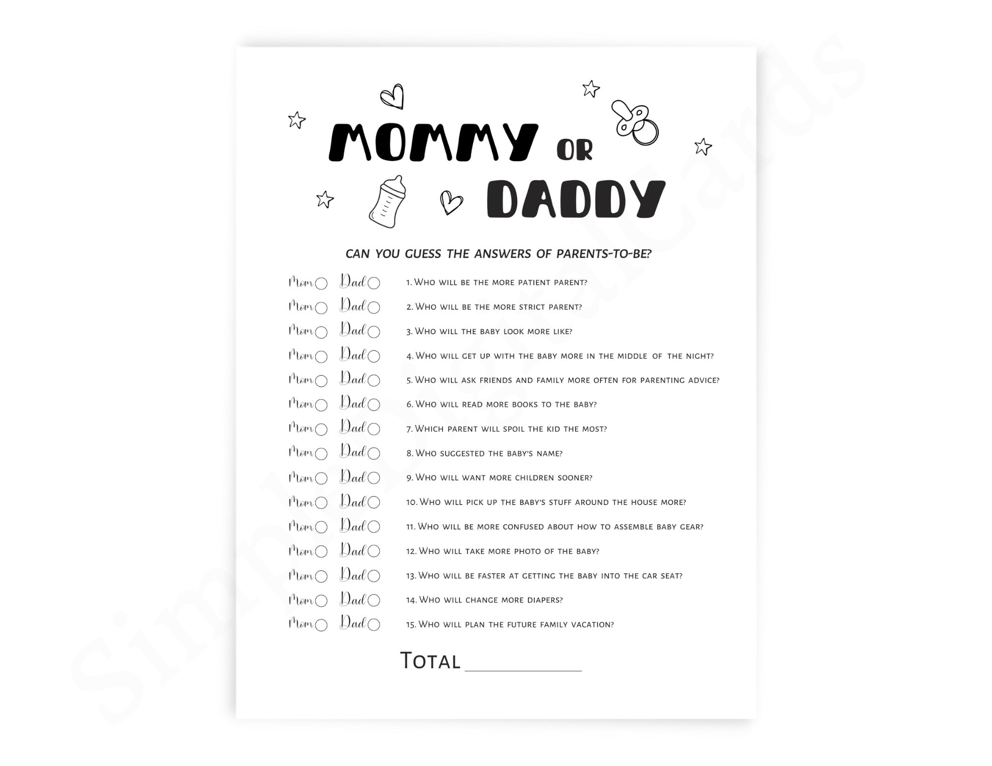 Mommy or Daddy Baby Shower Game Printable, Couple Baby Shower, Gender ...