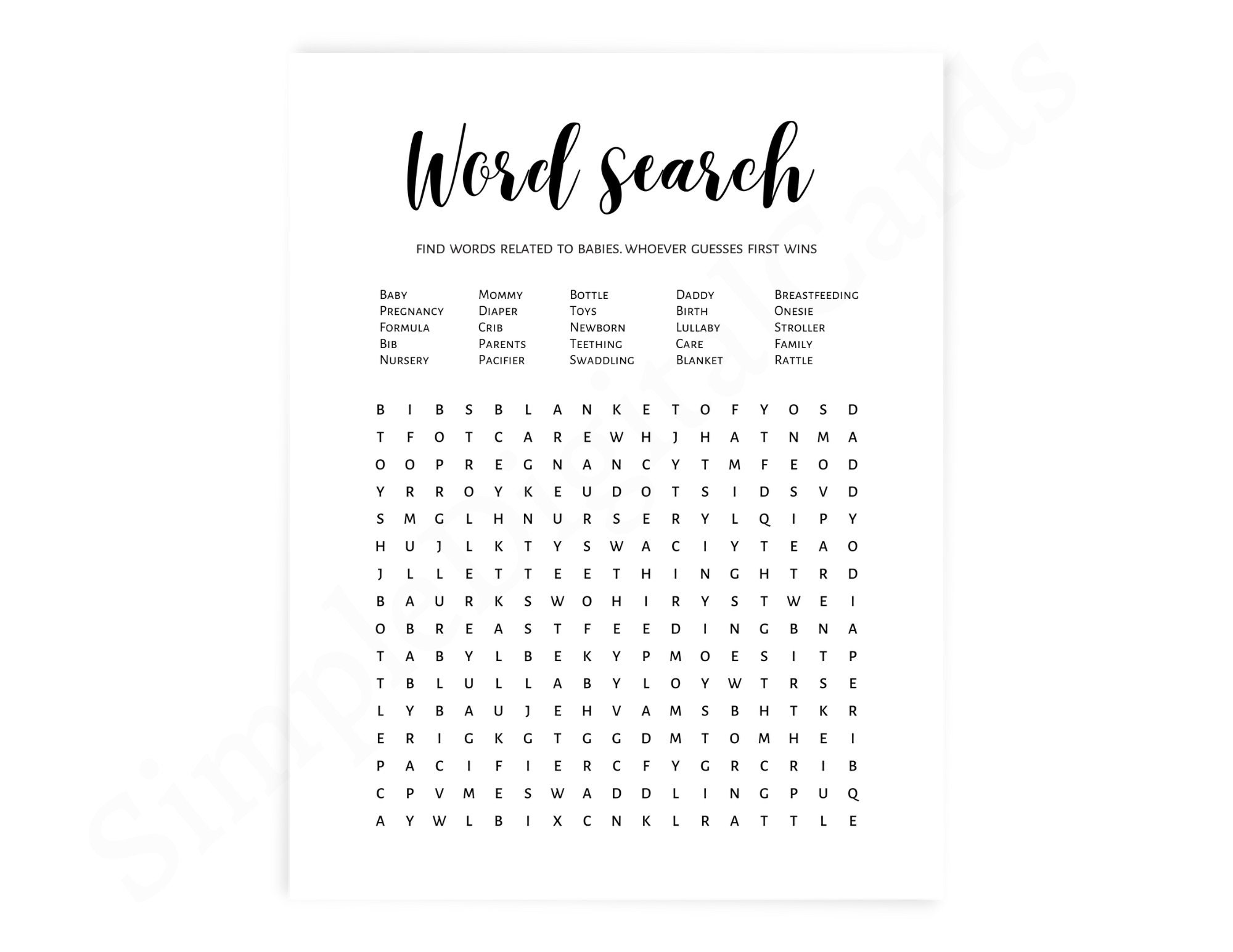 Baby Shower Word Puzzle