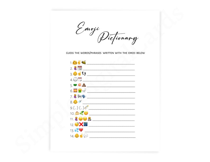 Game Emoji Pictionary Baby Shower Game Minimalist Gender - Etsy