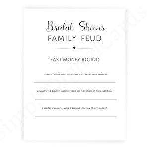 Bridal Shower Family Feud With Fast Money Round, Bridal Shower Game ...