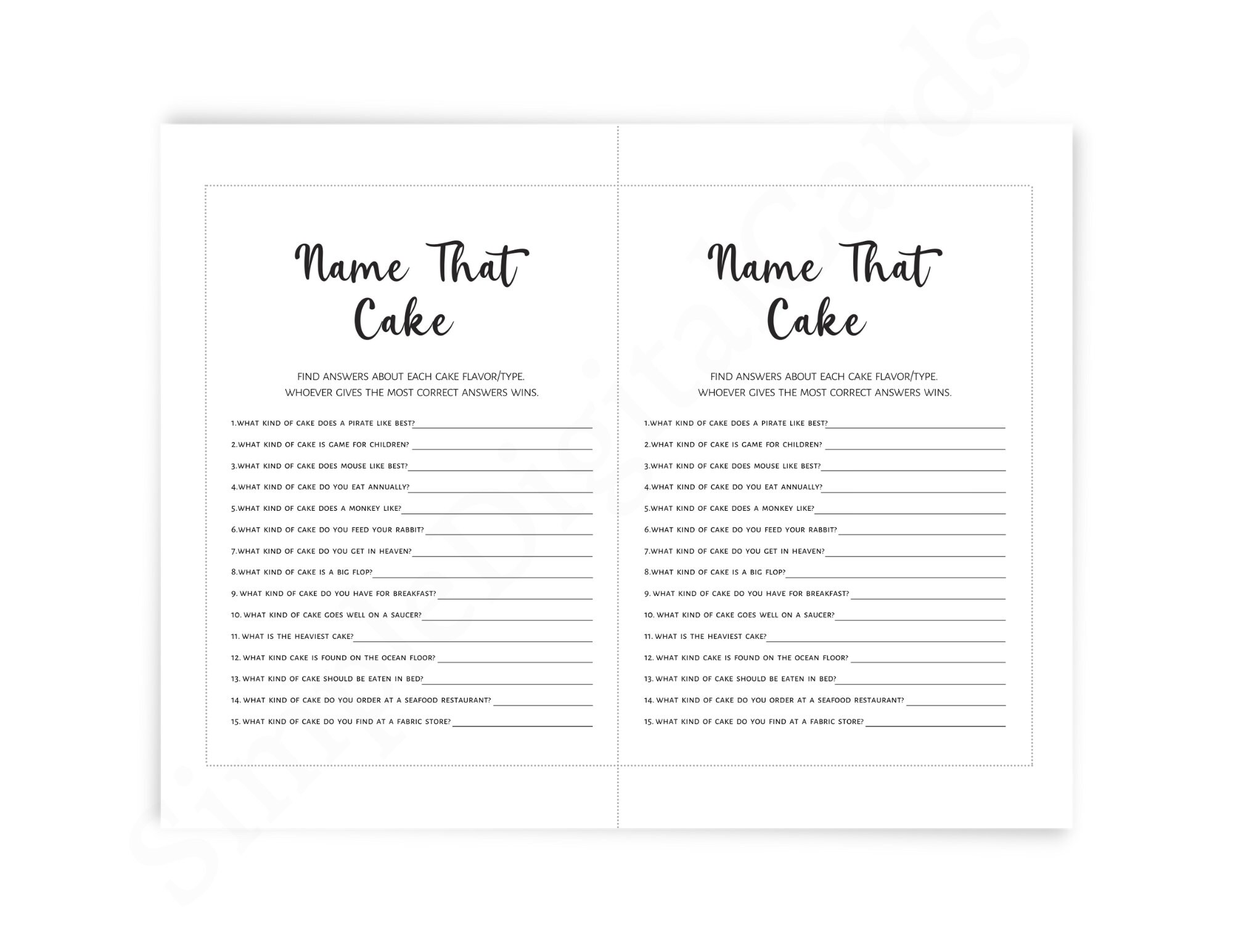 Name That Cake, Bridal Shower Game, Guess the Cake, Black White Game ...