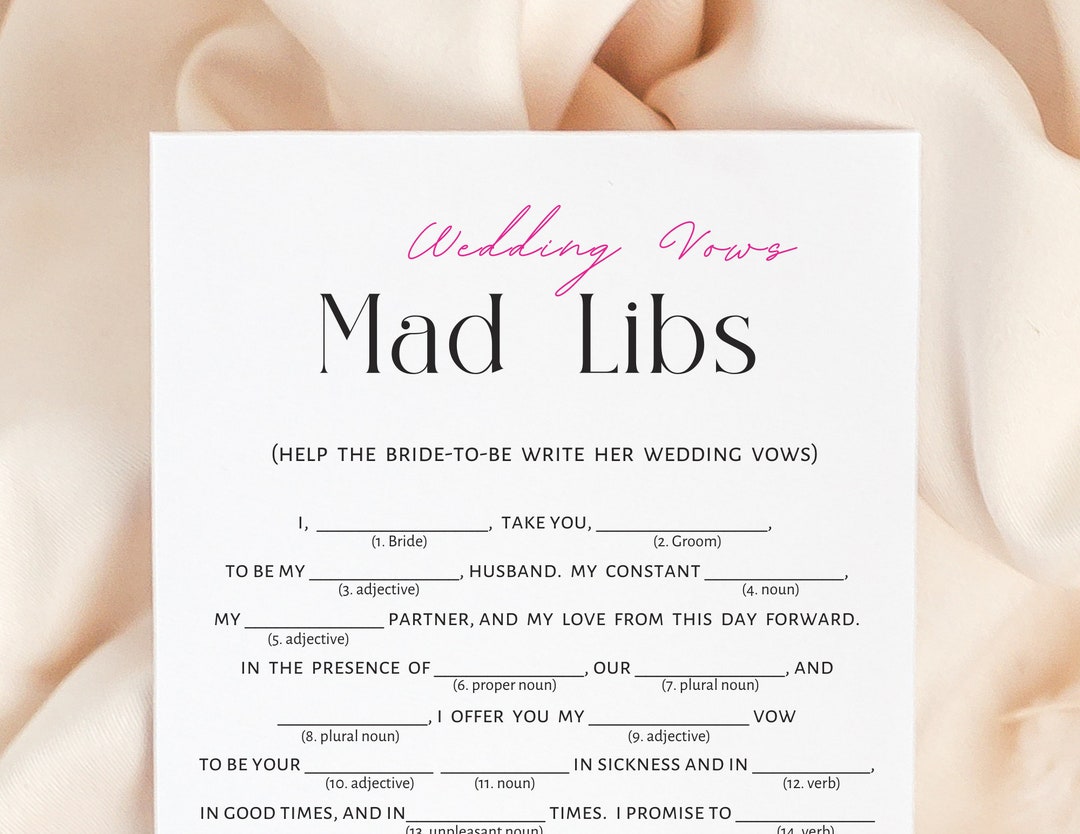 Mad Libs Wedding Vows Bridal Shower Game Pink and Black, Digital ...