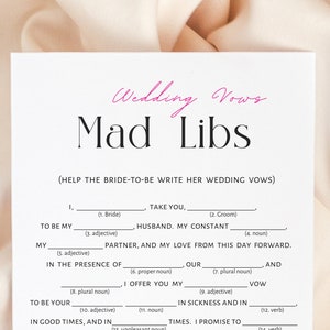 Mad Libs Wedding Vows Bridal Shower Game Pink and Black, Digital ...