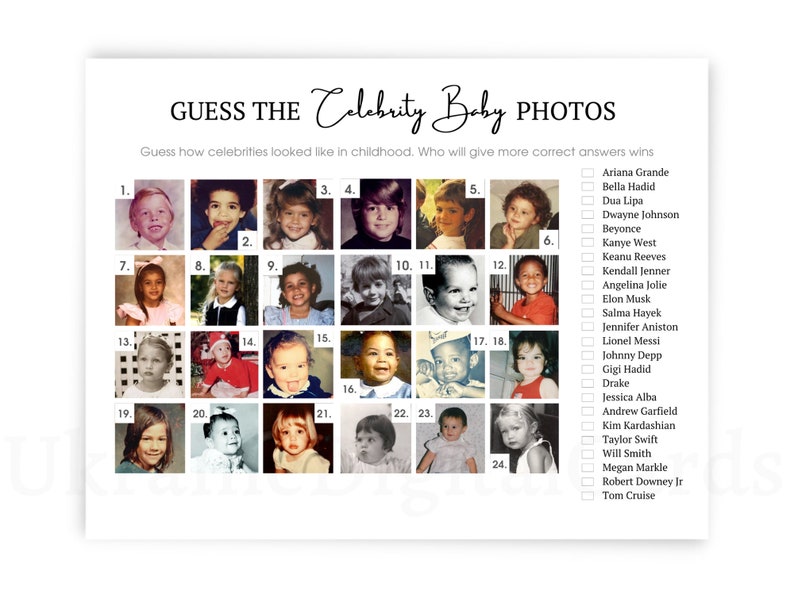 Guess the Celebrity Baby Photos Game: Printable Baby Shower (digital ...