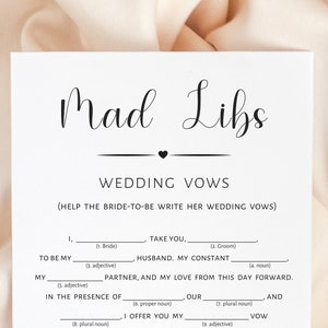 Mad Libs Wedding Vows, Bridal Shower Game Minimalist, Write Wedding Vow ...