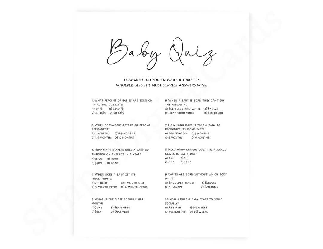 Baby Quiz Baby Shower Game Minimalist, Baby Trivia Game, Boy, Girl ...