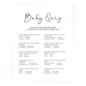 Baby Quiz Baby Shower Game Minimalist, Baby Trivia Game, Boy, Girl ...