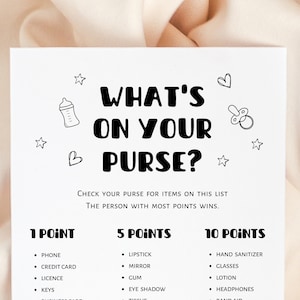 Baby Shower Game What's on Your Purse, Minimalist Printable Game ...