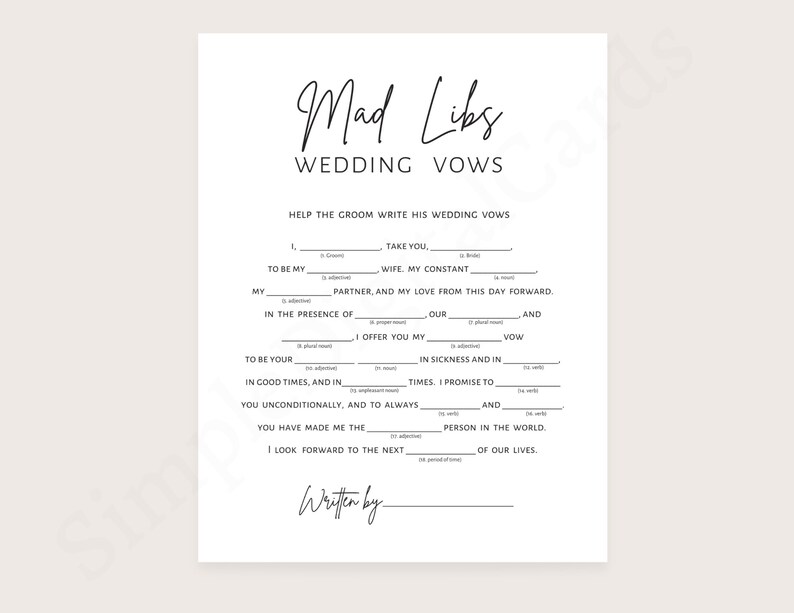 Mad Libs for Groom, Bridal Shower Game Minimalist Design Digital ...