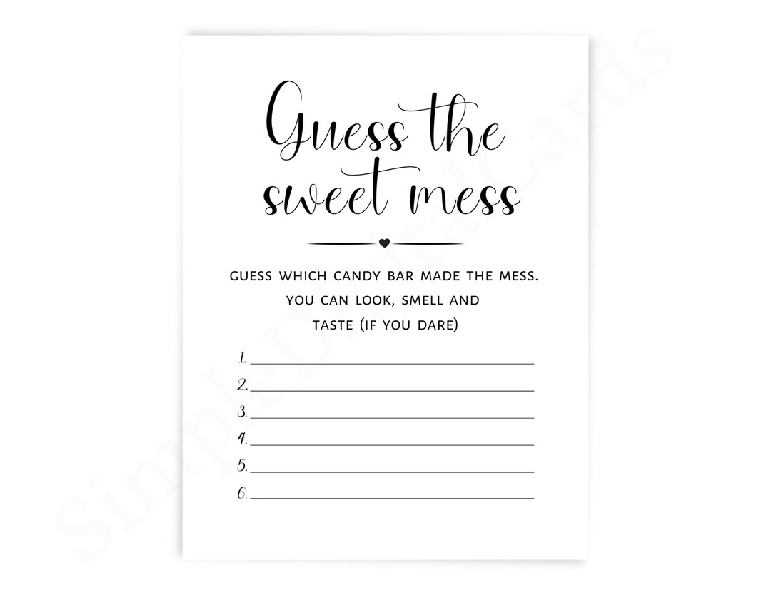 Guess the Sweet Mess Baby Shower Game: Minimalist Candy Bar Game ...
