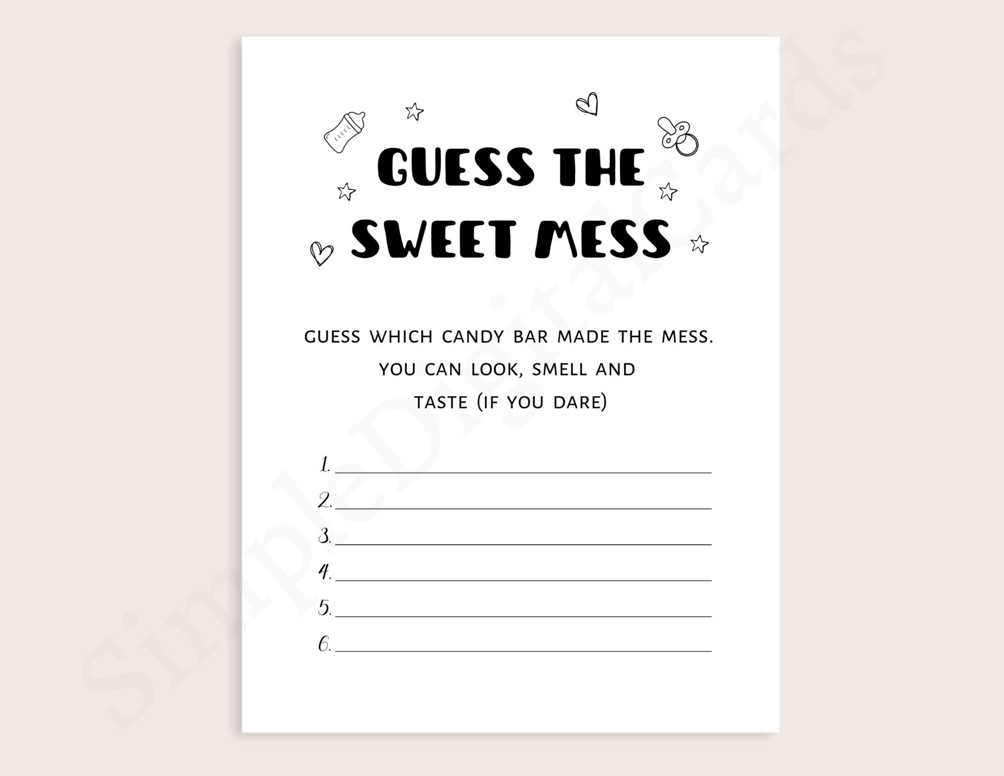 Guess the Sweet Mess, Baby Shower Game Minimalist, Digital Download - Etsy