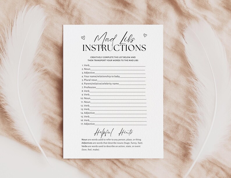 Mad Libs With Instructions - Baby Shower Game Editable Canva Template. Digital Download - Etsy