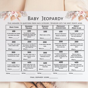 Boho Baby Shower Jeopardy Game: Gender Neutral Floral Quiz (digital ...