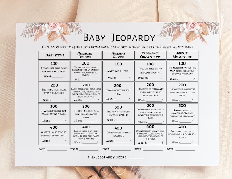 Boho Baby Shower Jeopardy Game: Gender Neutral Floral Quiz (digital ...