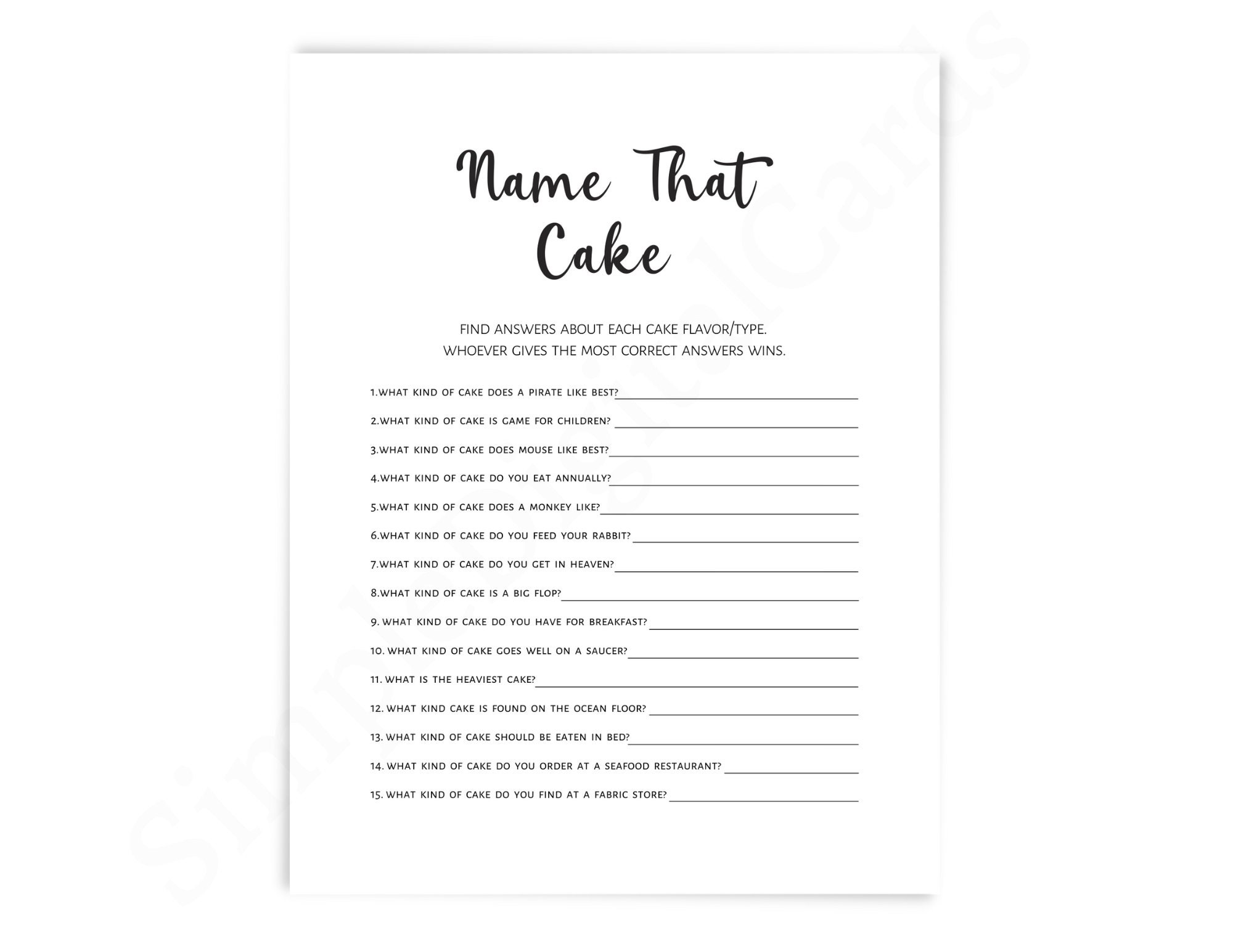Name That Cake, Bridal Shower Game, Guess the Cake, Black White Game ...
