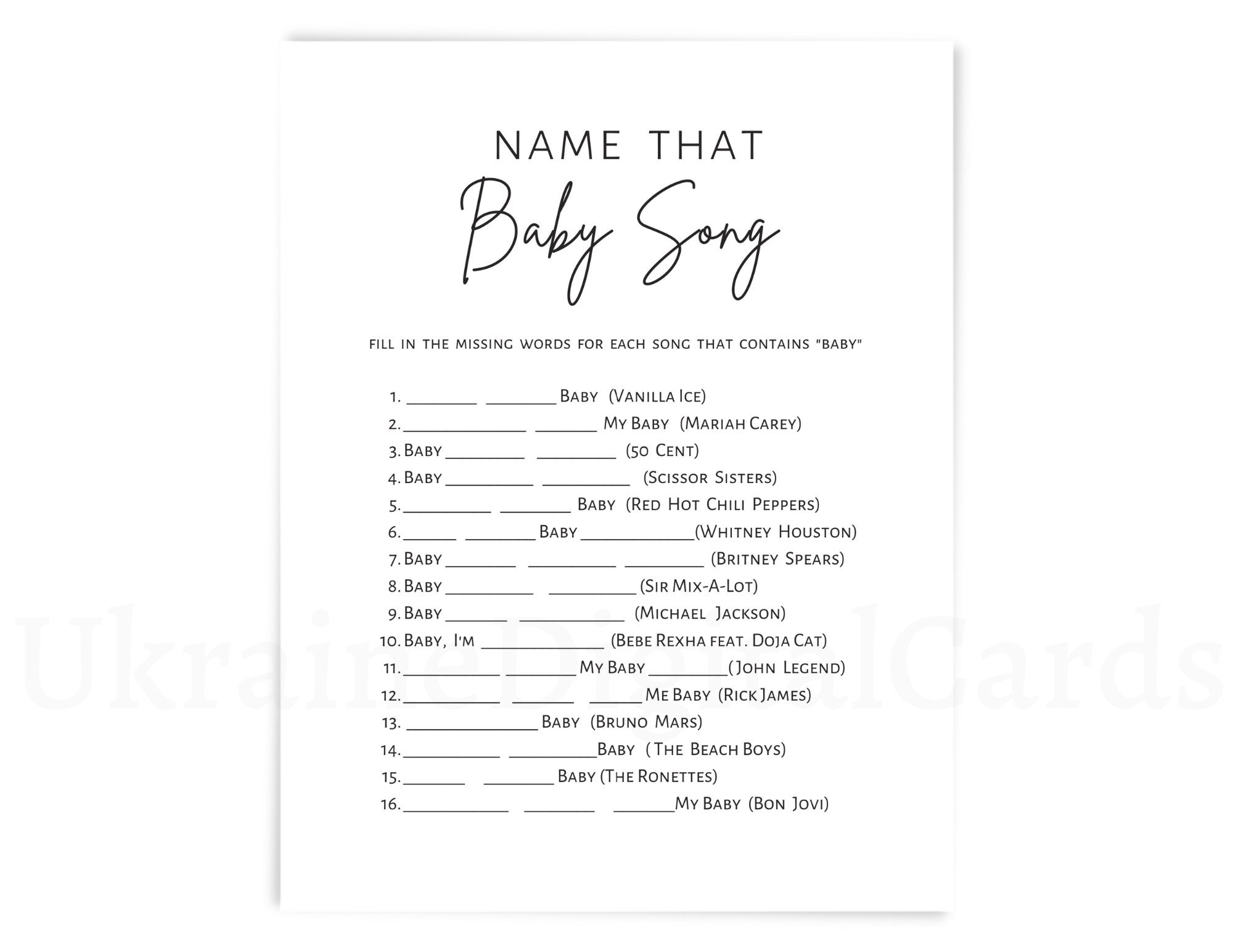 Name That Baby Song, Baby Shower Game, Guess the Song Game, Boy, Girl ...