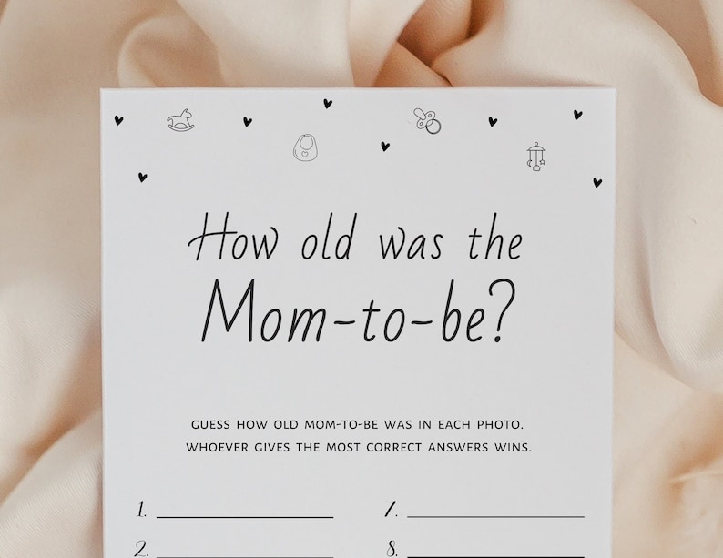 How Old Was Mom to Be, Baby Shower Game, Guess Age Photo Game, Black ...