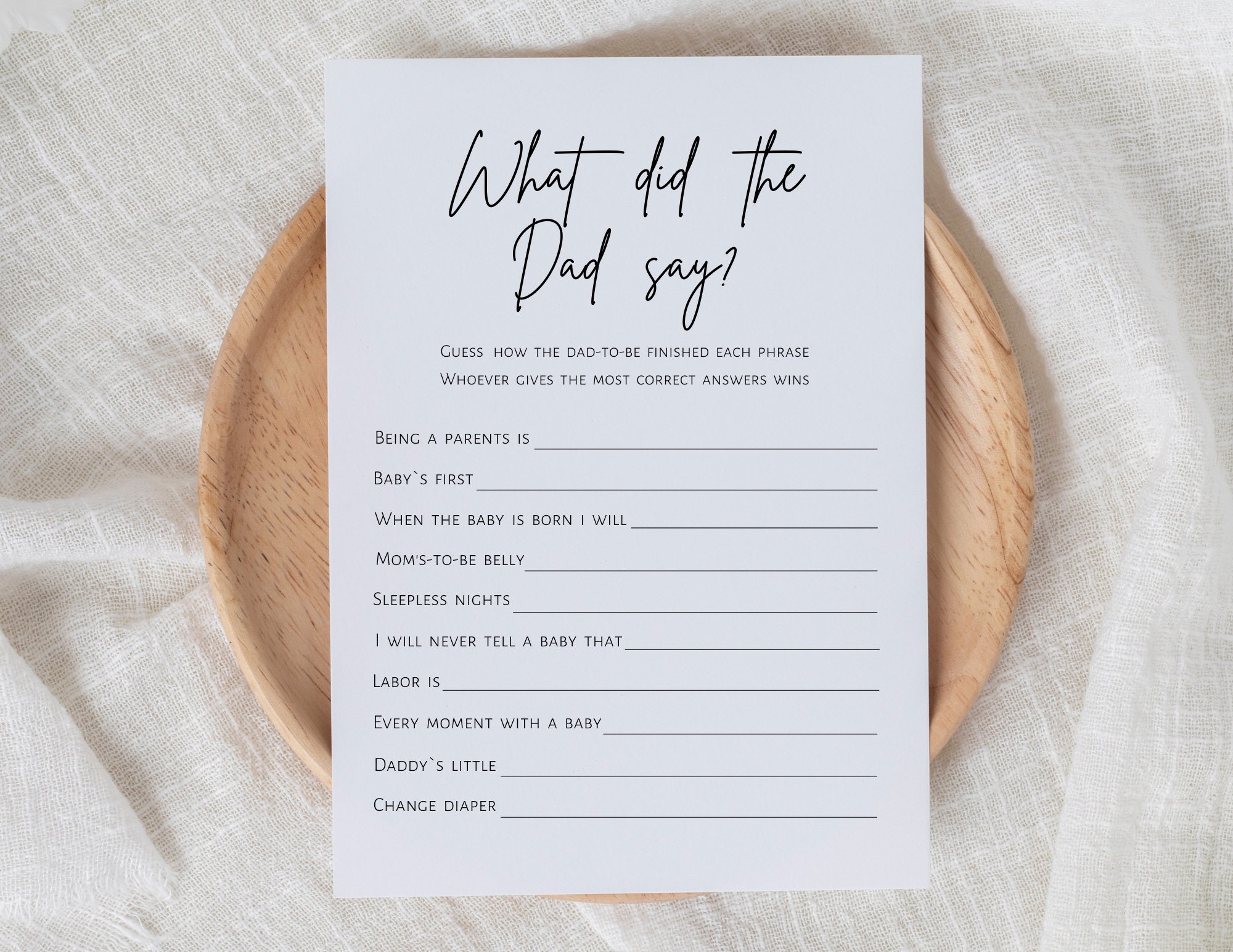 What Did Dad Say Baby Shower Game: Minimalist Printable (digital ...