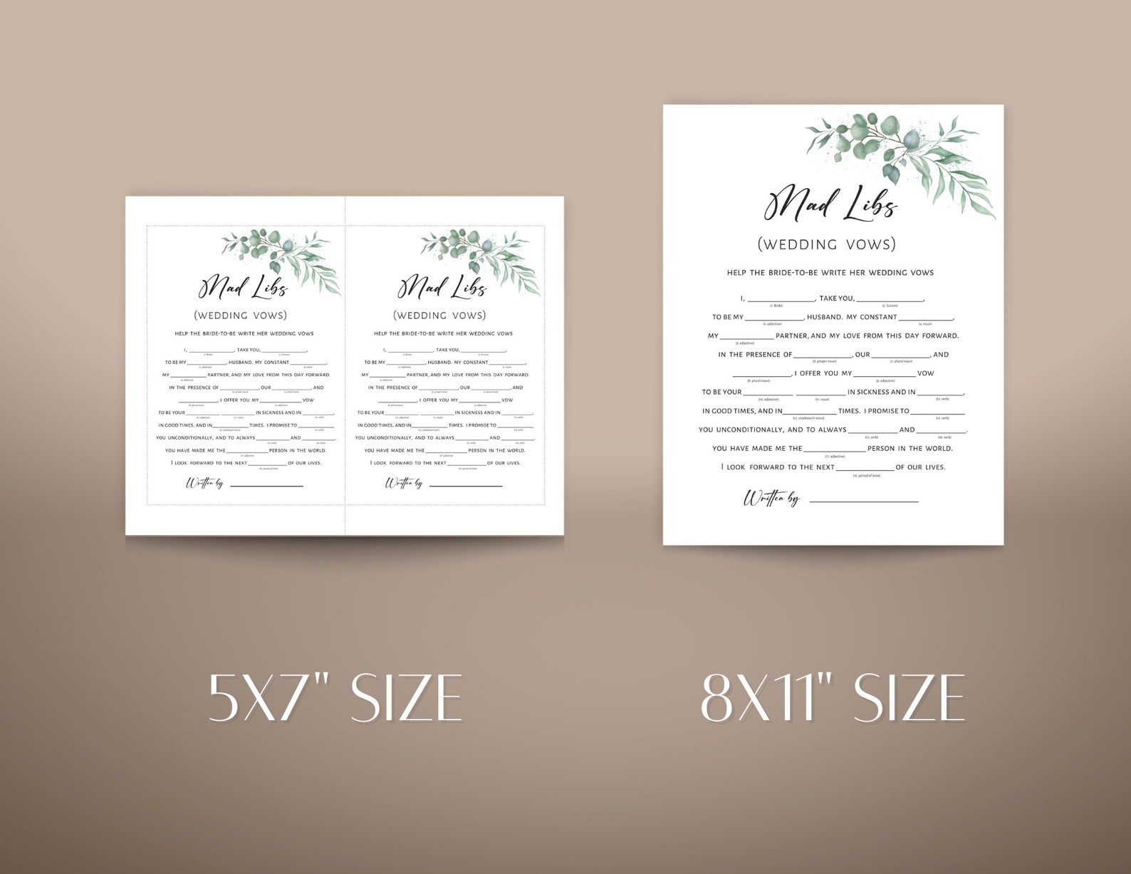 Mad Libs Wedding Vows Bridal Shower Game Greenery, Game Printable ...