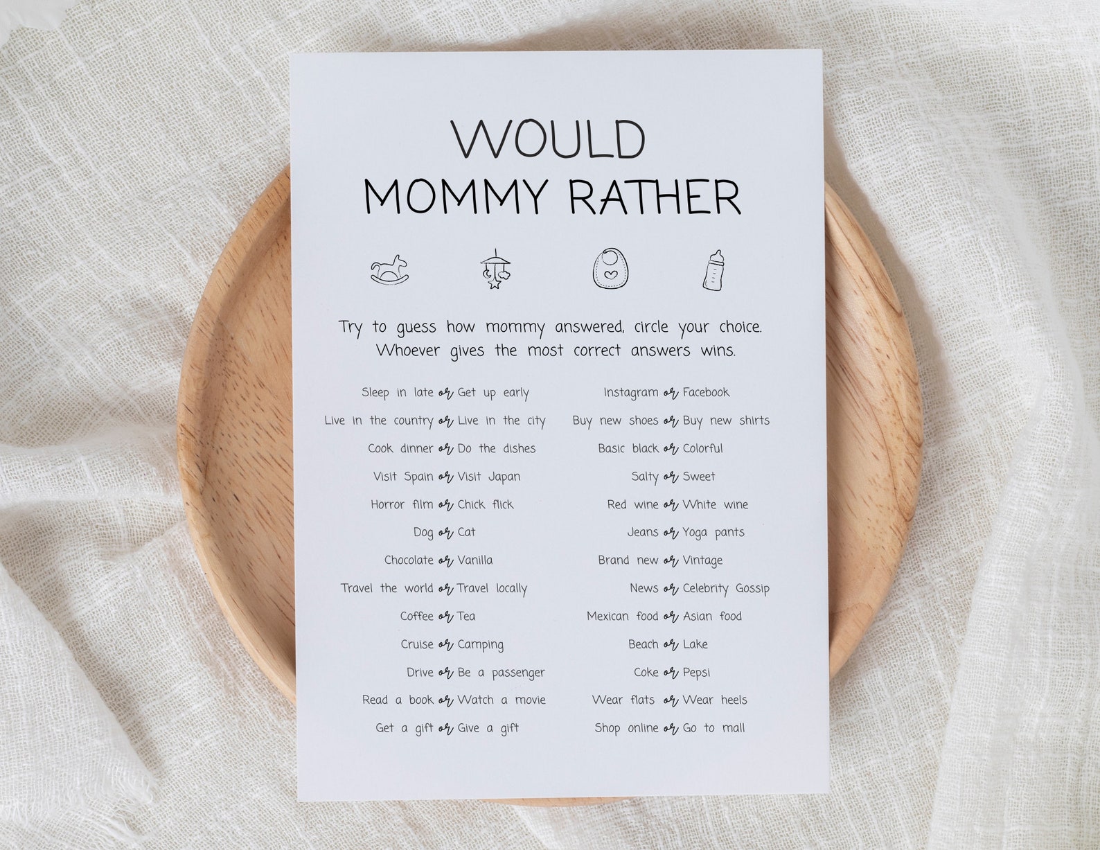 Would Mommy Rather Baby Shower Game: Minimalist Printable (digital ...