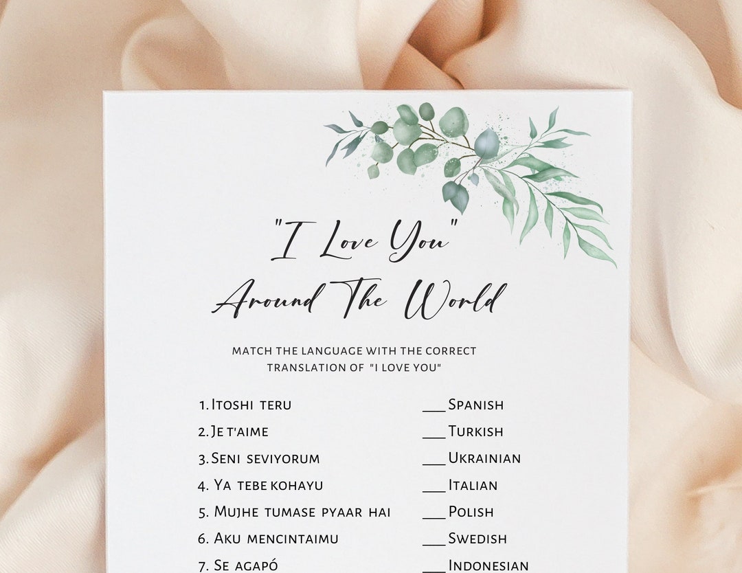 Game I Love You Around The World Bridal Shower Game Greenery Game