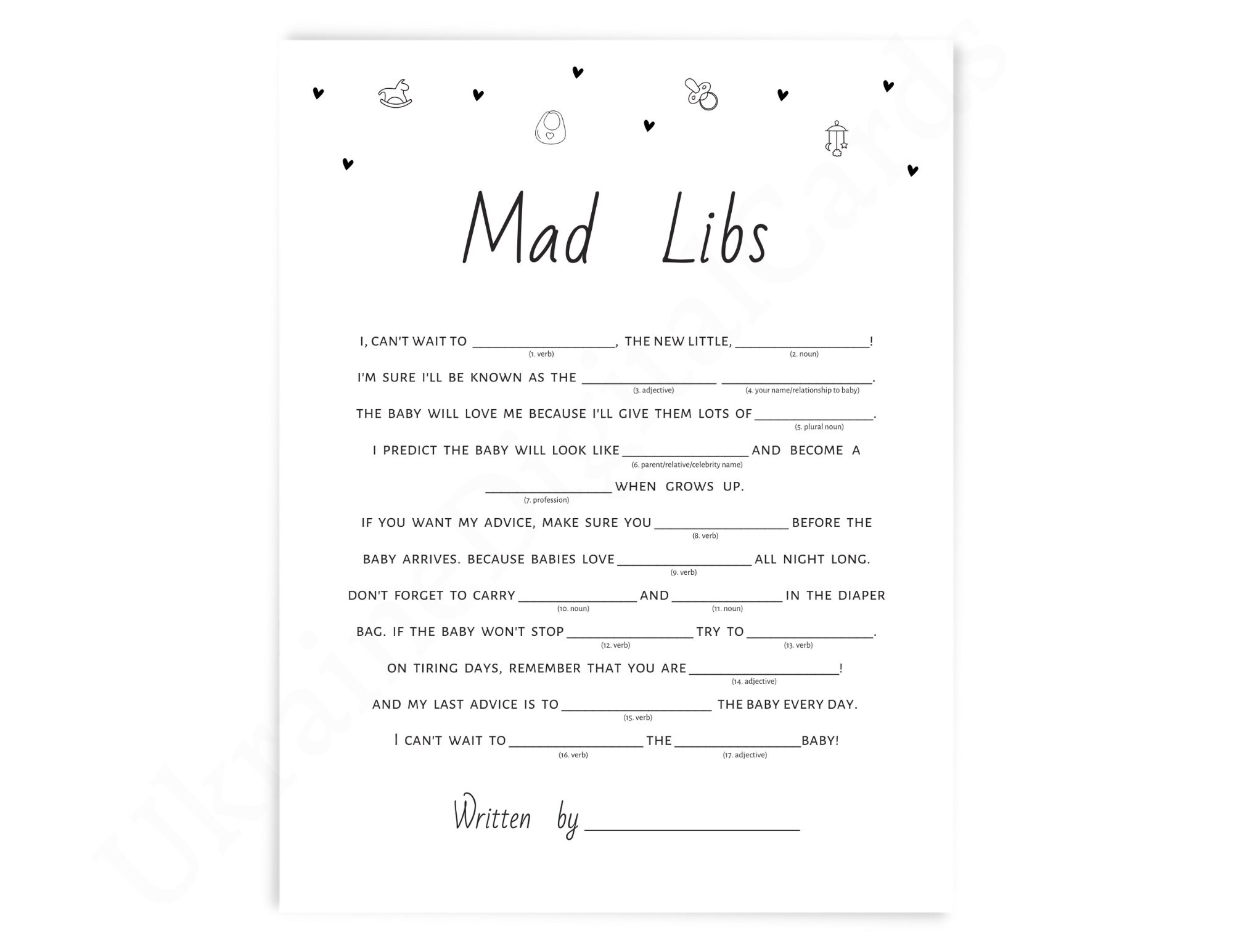 Baby Mad Libs Game, Baby Shower Game, Advice for Parents, Black White ...