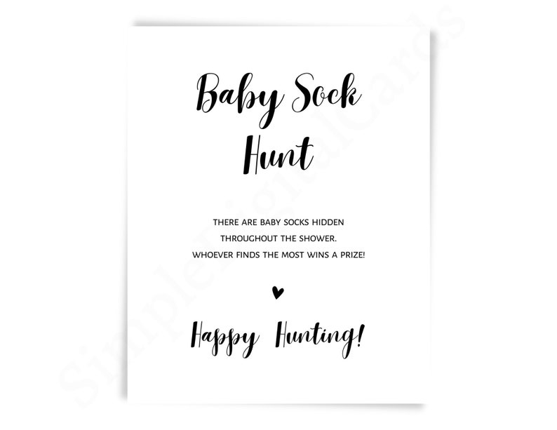 Baby Sock Hunt, Baby Shower Game, Sign, Find Sock Game, Black White ...