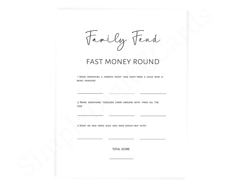 Family Feud Baby Shower Game Minimalist Fast Money Round - Etsy