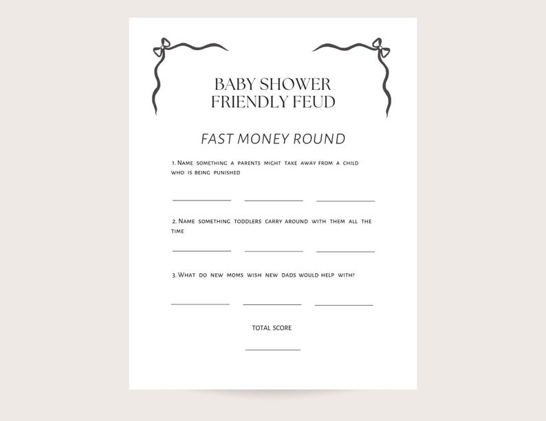 Friendly Feud Baby Shower Game With Fast Money Round. Minimalist ...