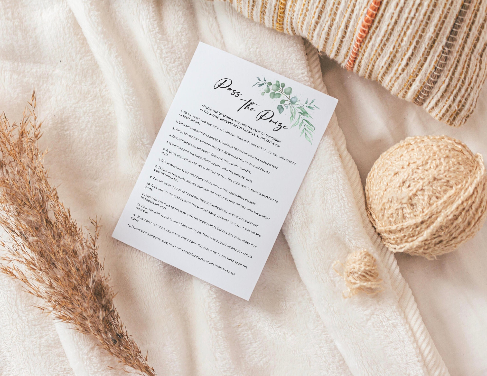 Pass the Prize Baby Shower Game Greenery Pass the Poem Baby - Etsy