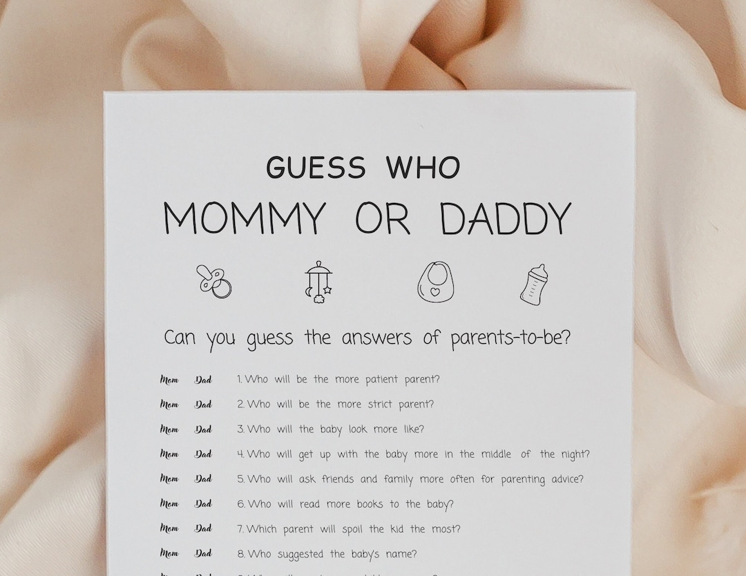 Mommy or Daddy Baby Shower Games, Guess Who, Mom or Dad, Printable Baby ...