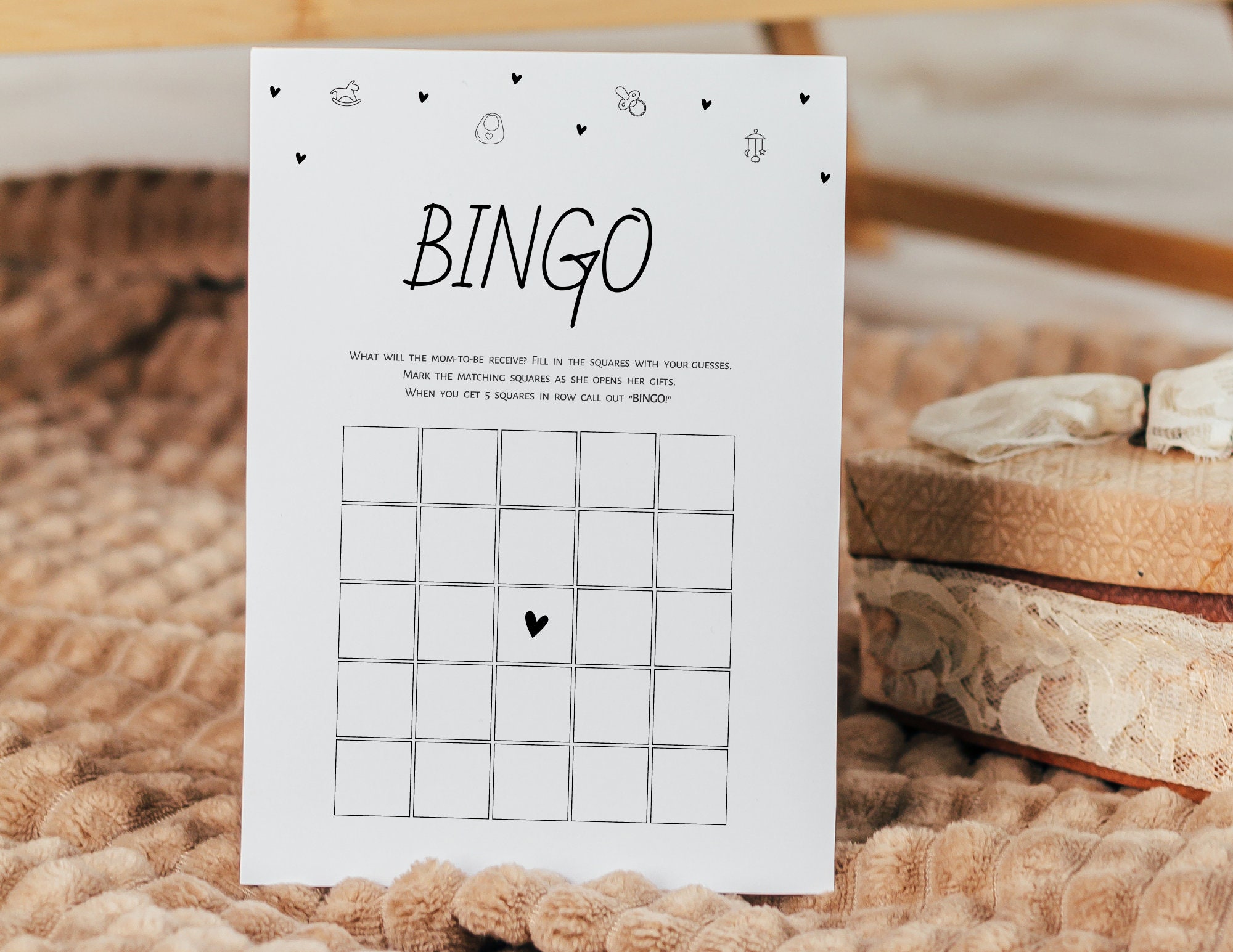 Baby Bingo, Baby Shower Game, Baby Shower Bingo, Black White Printable ...
